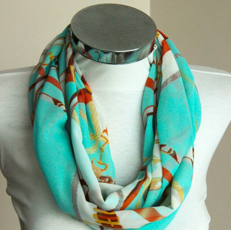 Belt & Rope Design Turquoise Infinity Scarf, Circle Scarf, Tube Scarf, Rope Design, Belt Design ...