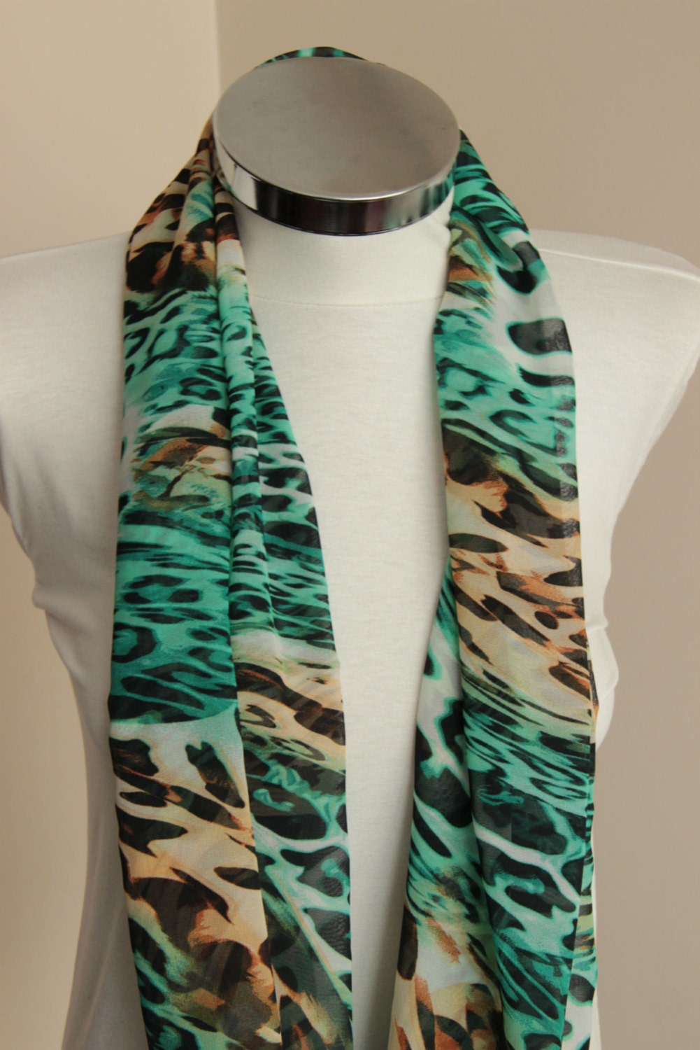 Tiger Skin Infinity Scarf Leopar Design Brown Cyan Summer - Etsy