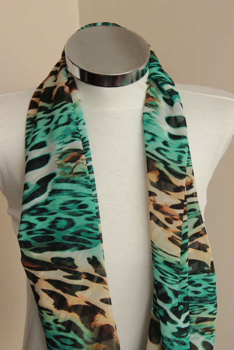 Tiger Skin Infinity Scarf Leopar Design Brown Cyan Summer - Etsy