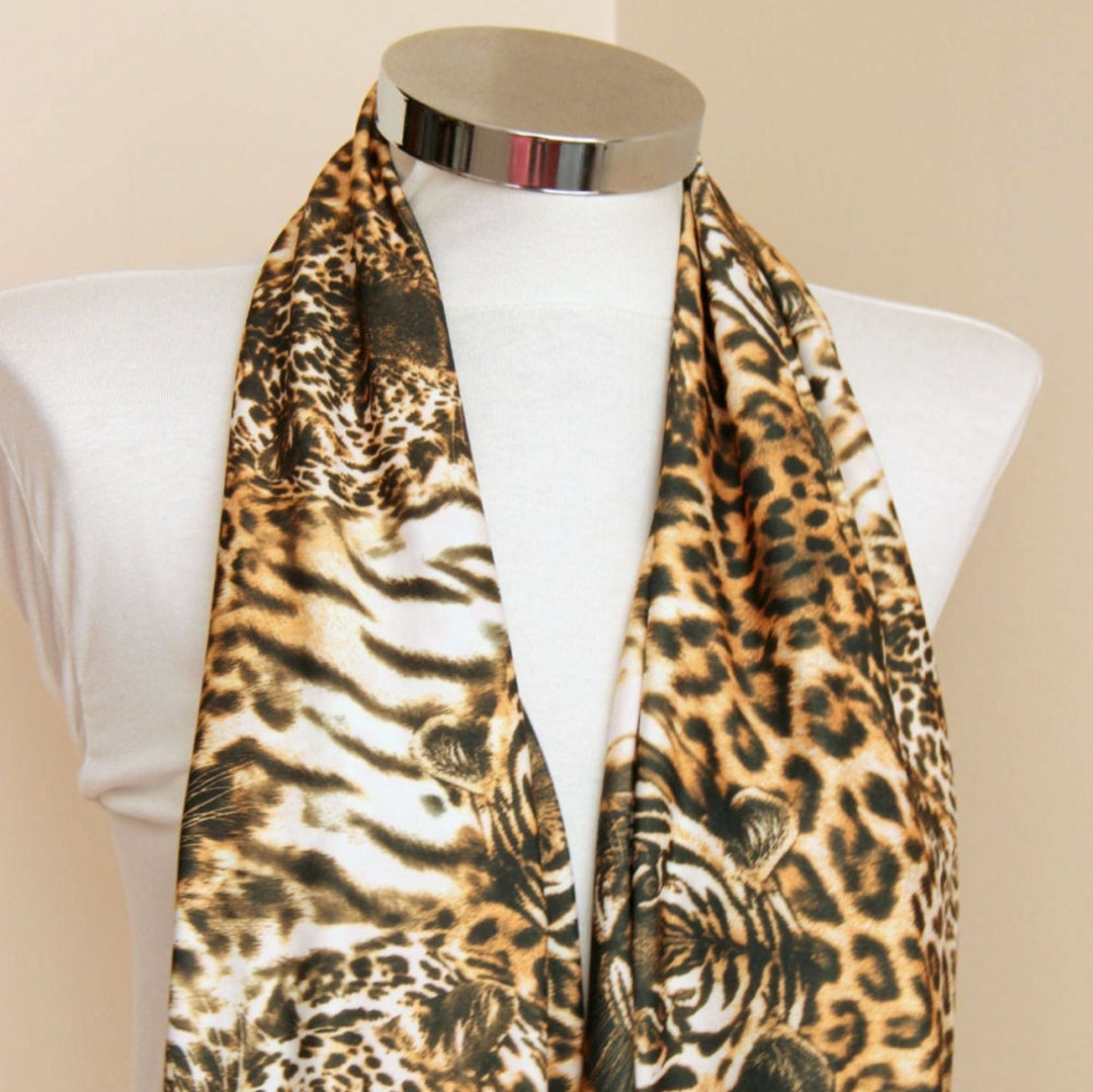 Tiger Printed Infinity Cotton Scarf, Circle Tube Tiger Printed Scarf ...