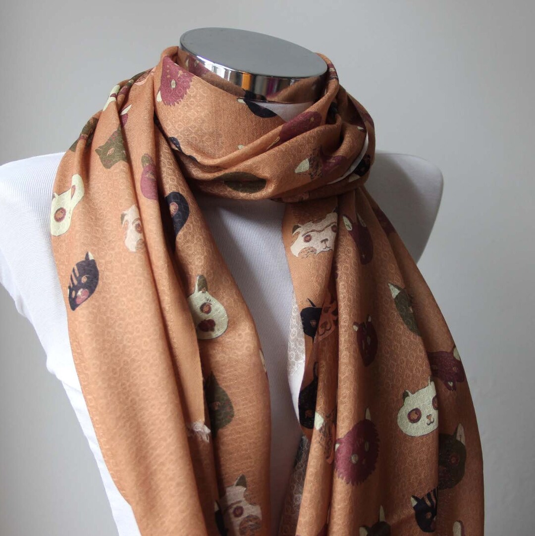 Little Cats Long Scarf, Little Cute Cats, Cotton Polyamid Scarf, Cat ...