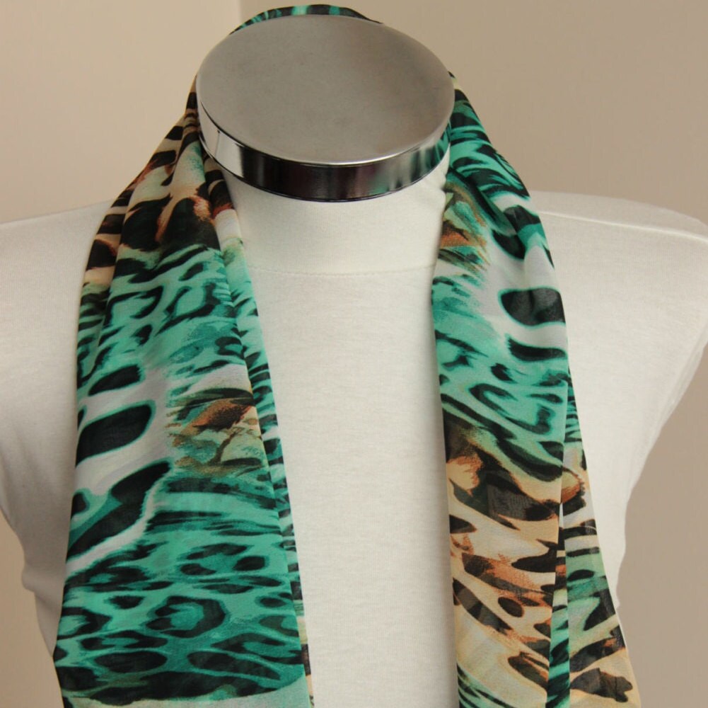 Tiger Skin Infinity Scarf, Leopar Design, Brown, Cyan, Summer, Spring ...