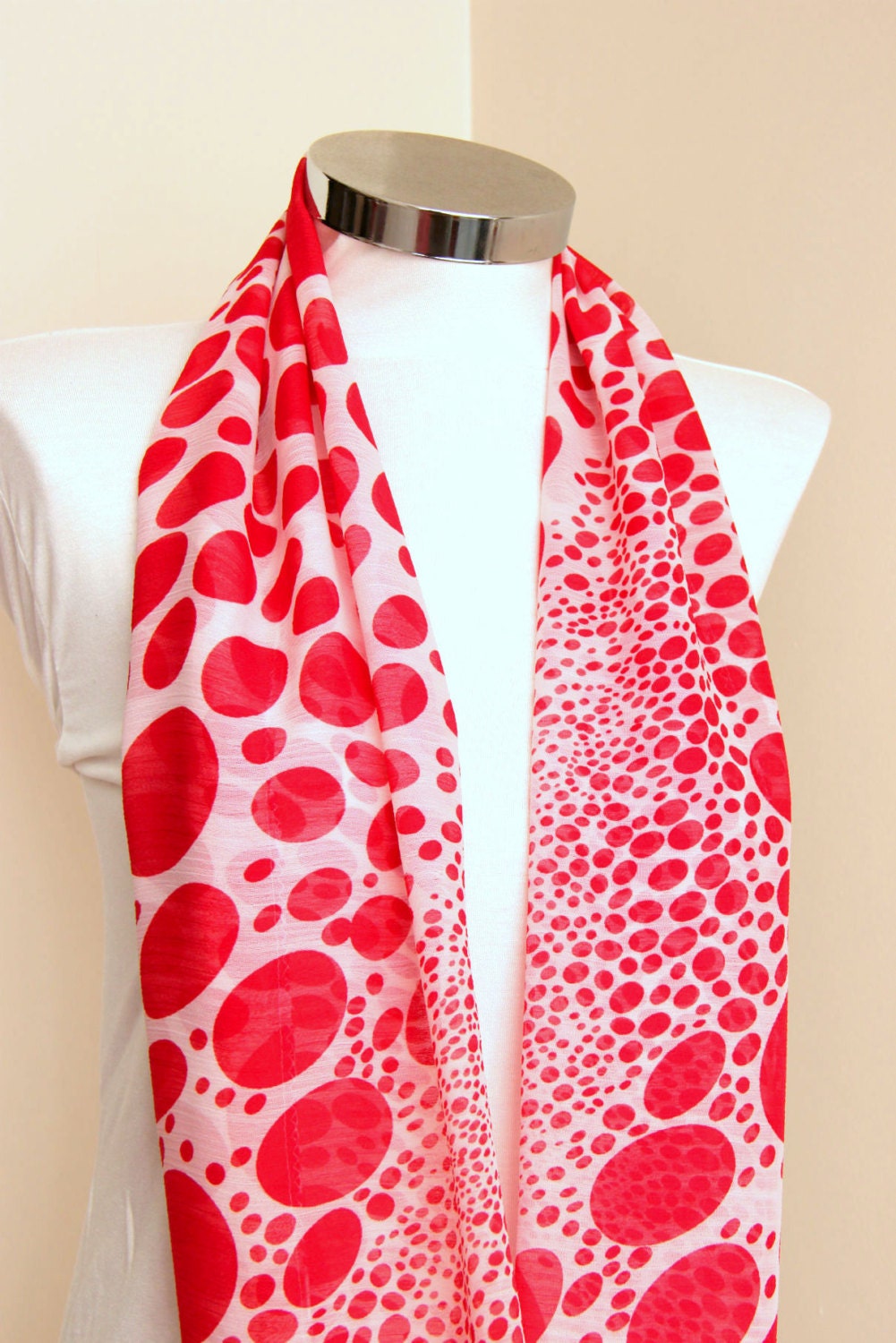 White Red Dots Infinity Scarf, Circlr Scarf, Loop Scarf, Tube Scarf ...