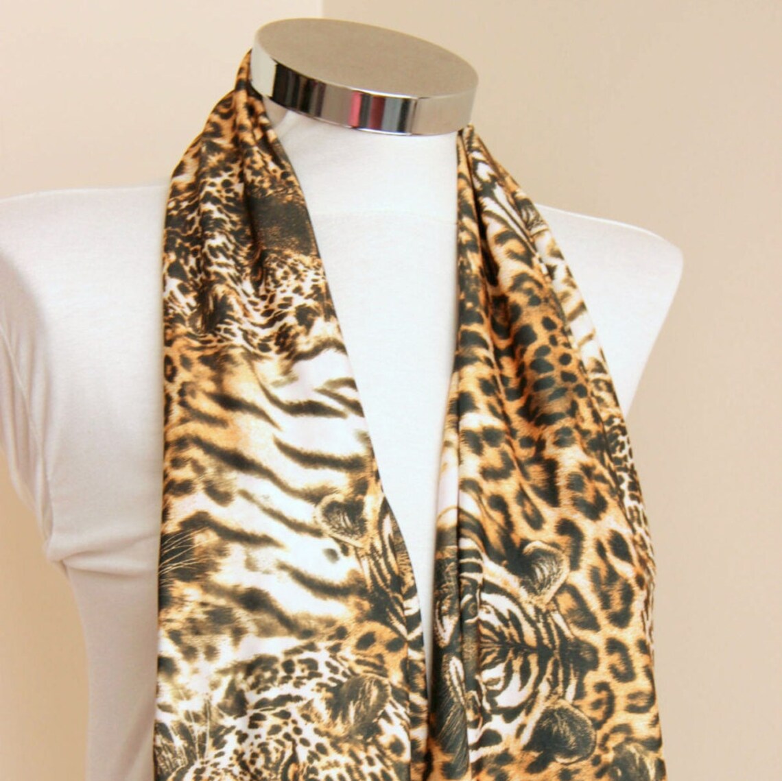 Tiger Printed Infinity Cotton Scarf, Circle Tube Tiger Printed Scarf ...