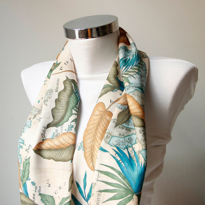 World Map Infinity Scarf,world Map With Leaf Design Printed, Scarf With ...
