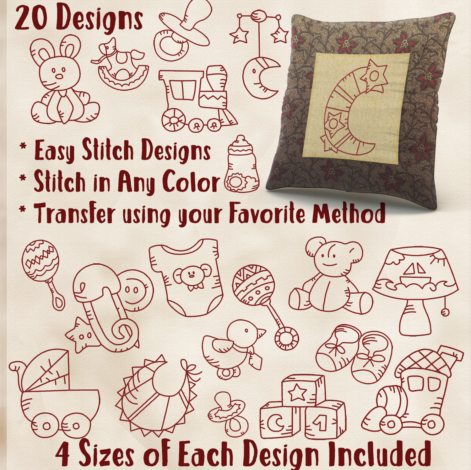 SALE Hand Embroidery Patterns Baby Things in 4 Sizes PDF Instant ...