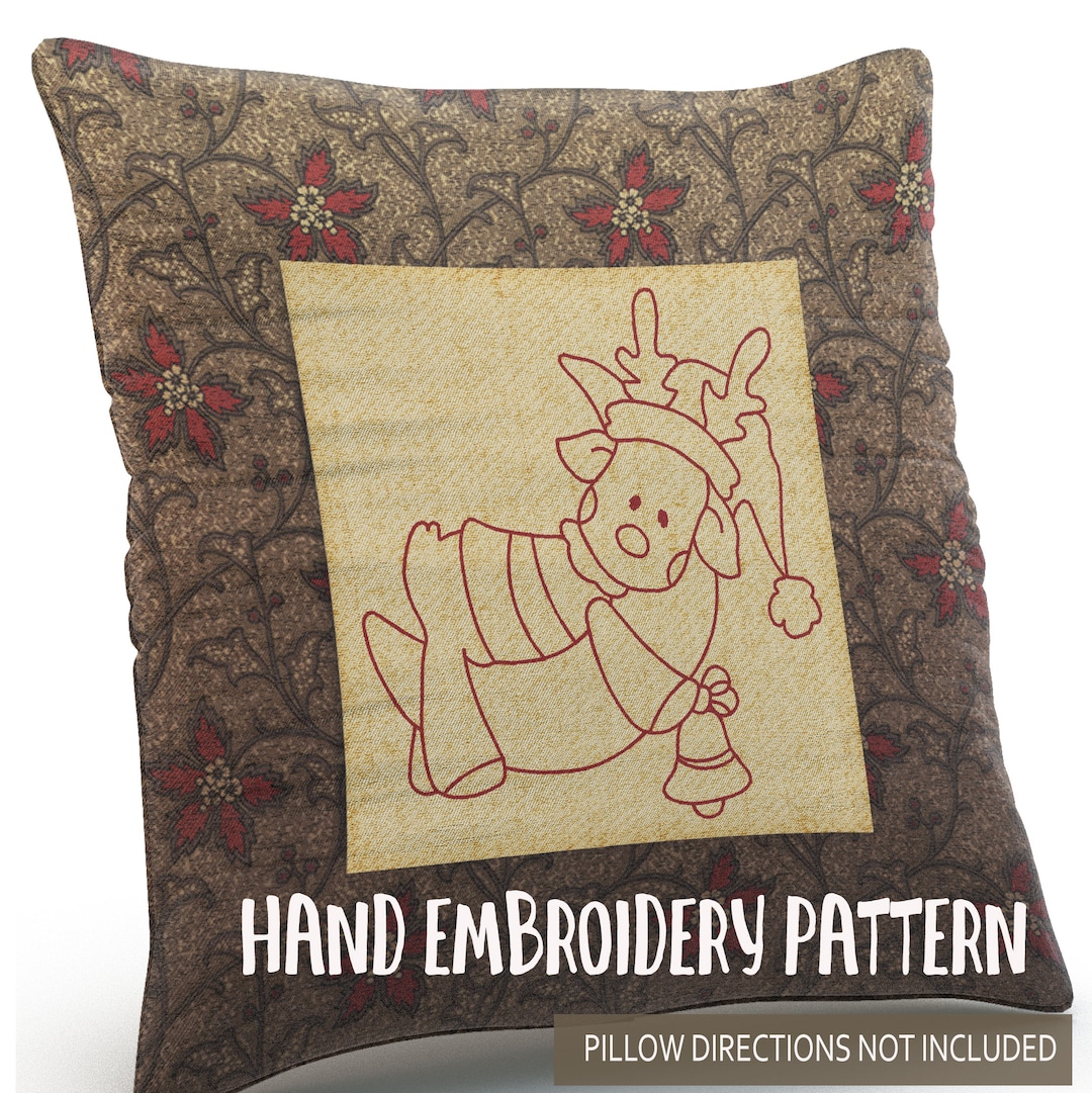 Hand Embroidery Pattern - Redwork Design - Christmas Reindeer in 4 ...