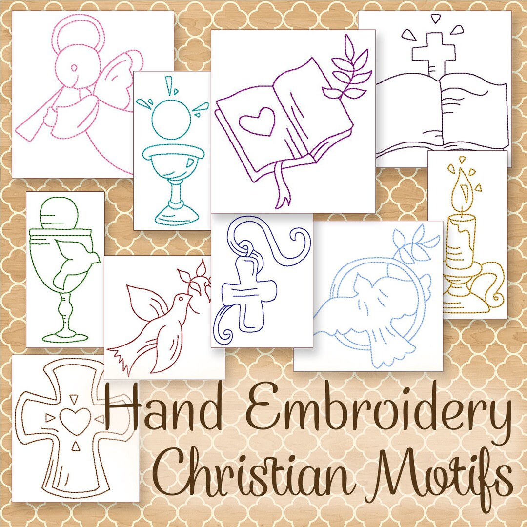 SALE Hand Embroidery Patterns Redwork Designs Christian Motifs, Dove ...