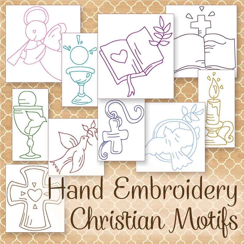 SALE Hand Embroidery Patterns Redwork Designs Christian Motifs, Dove ...