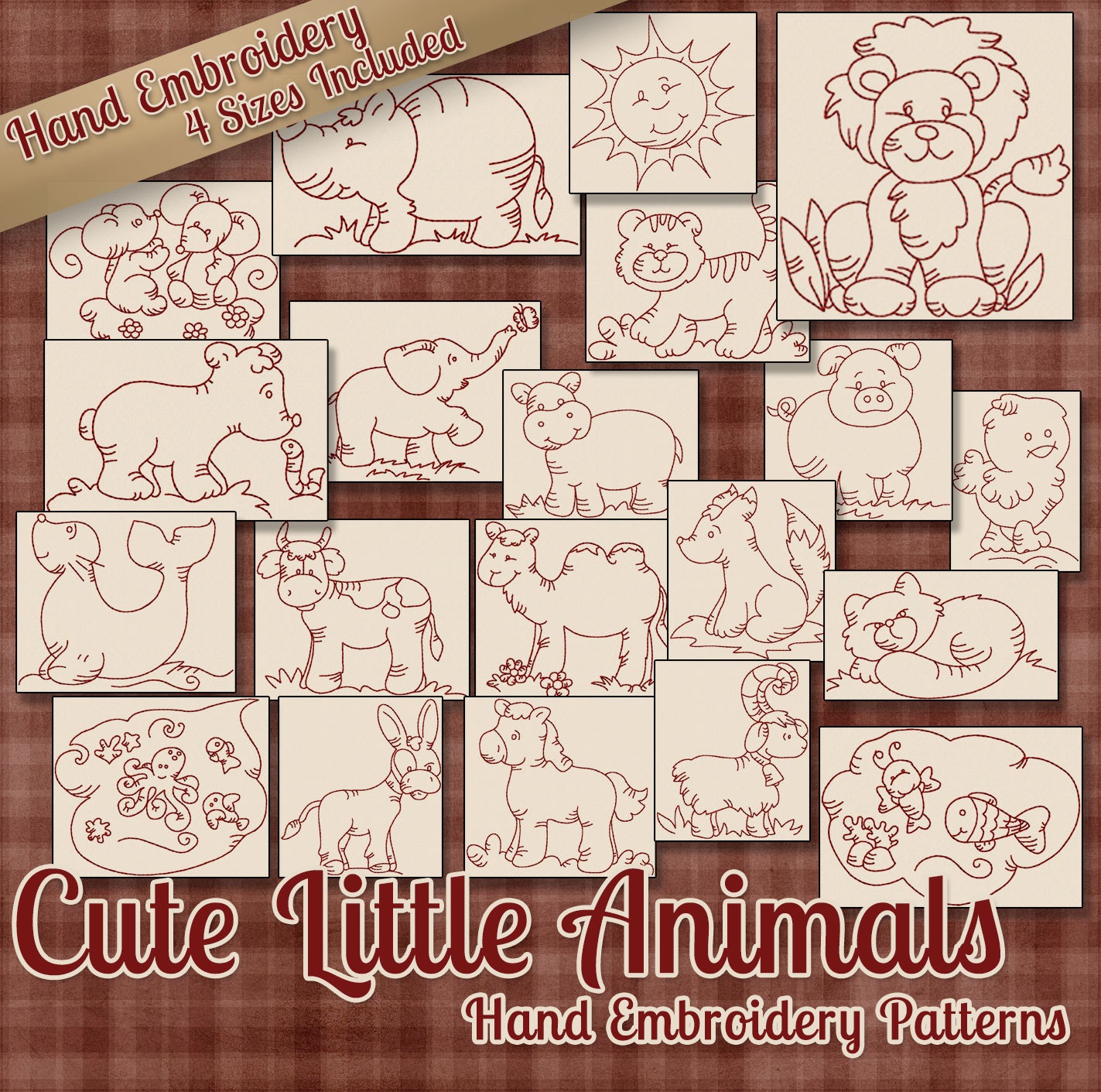 SALE Hand Embroidery Patterns Cute Little Animals in 4 Sizes PDF ...