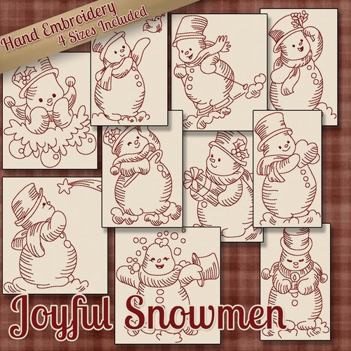 SALE Hand Embroidery Patterns Redwork Designs Joyful Snowmen - Etsy