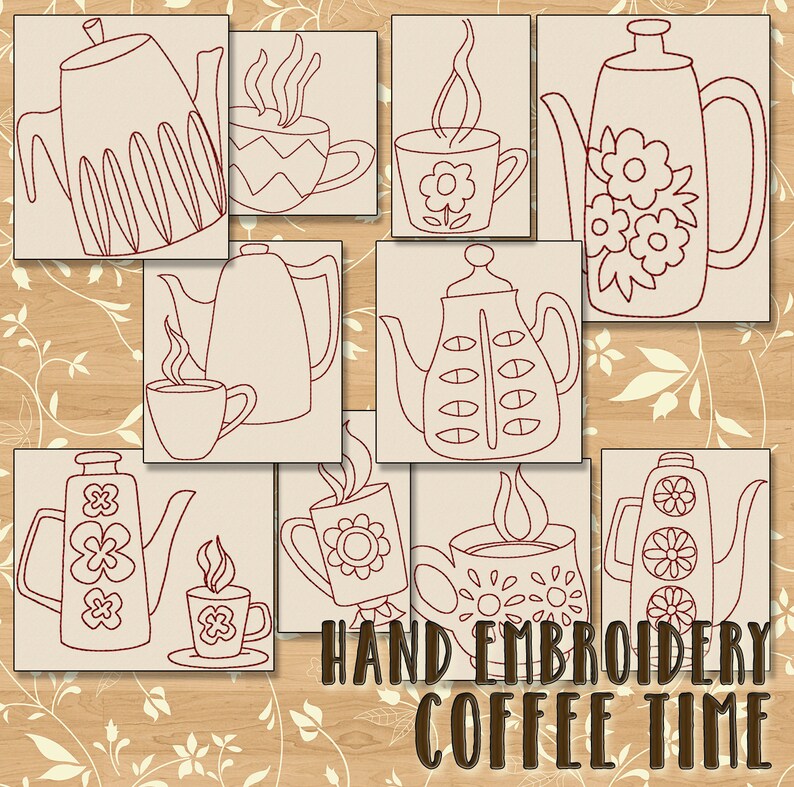 SALE Hand Embroidery Patterns Coffee Time in 4 Sizes PDF Instant ...