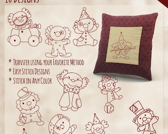 SALE Hand Embroidery Patterns Redwork Designs Nature Squares in 4 Sizes ...