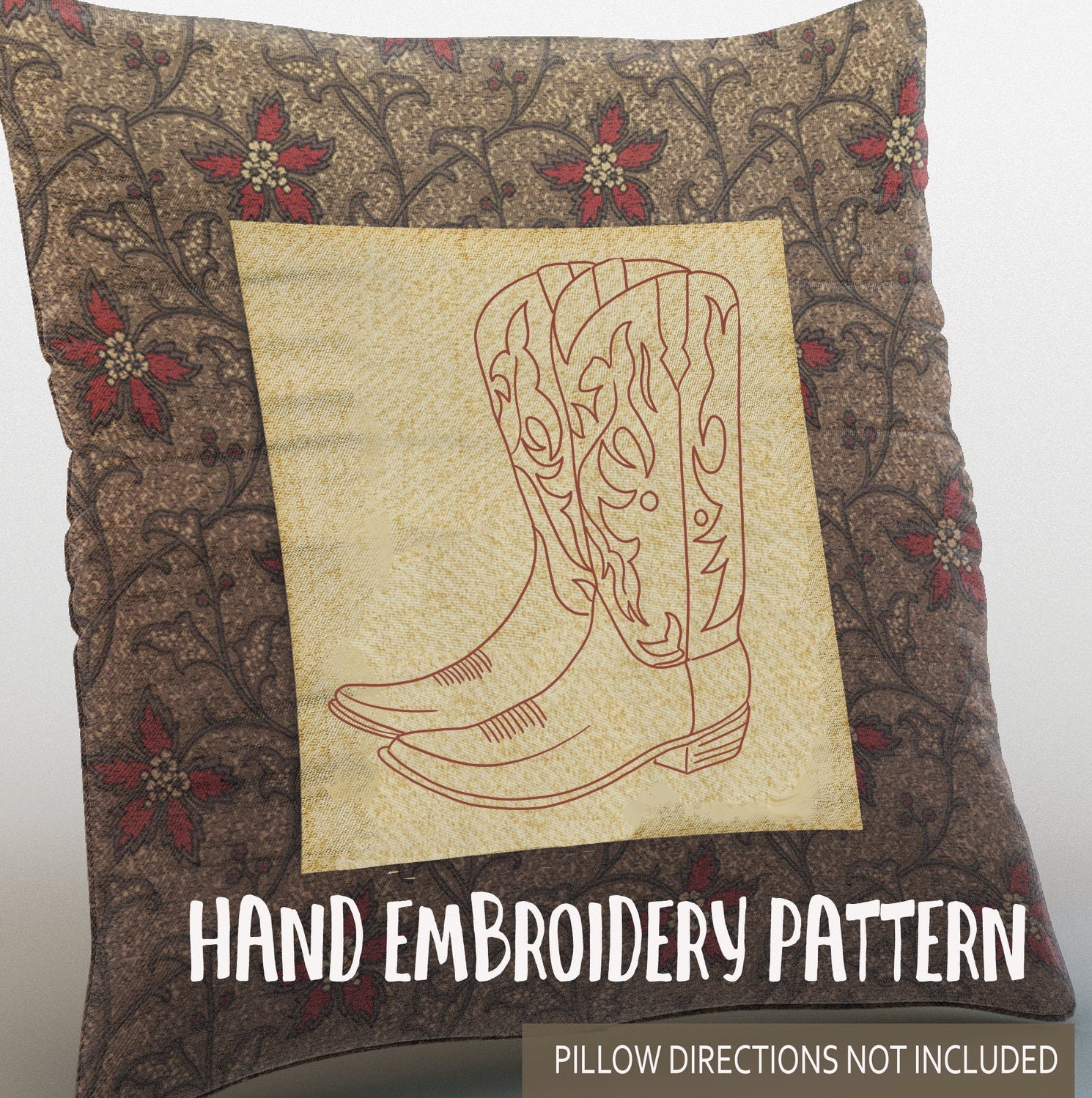 Hand Embroidery Pattern - Redwork Design - Cowboy Boot in 4 Sizes - PDF ...