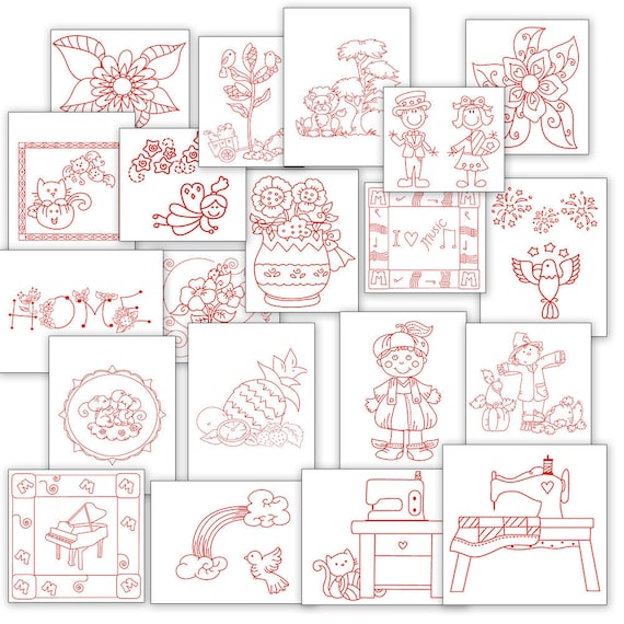 Redwork Hand Embroidery Patterns Digital Quilt Block Stitchery