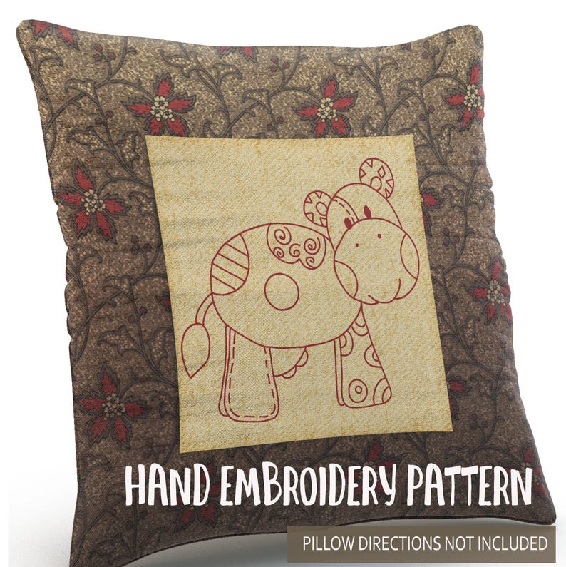 Hand Embroidery Pattern - Redwork Design - Baby Cow in 4 Sizes - PDF ...