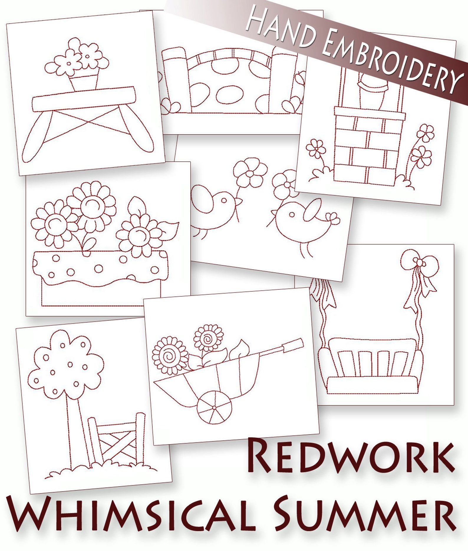 SALE Hand Embroidery Patterns Redwork Designs Whimsical Summer Things ...