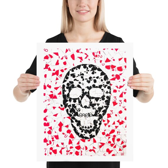 Skull Print Playing Card Art | Etsy