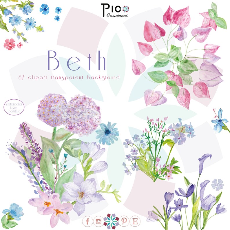 Beth Watercolor Clipart Transparent Background 300 Dpi Png - Etsy