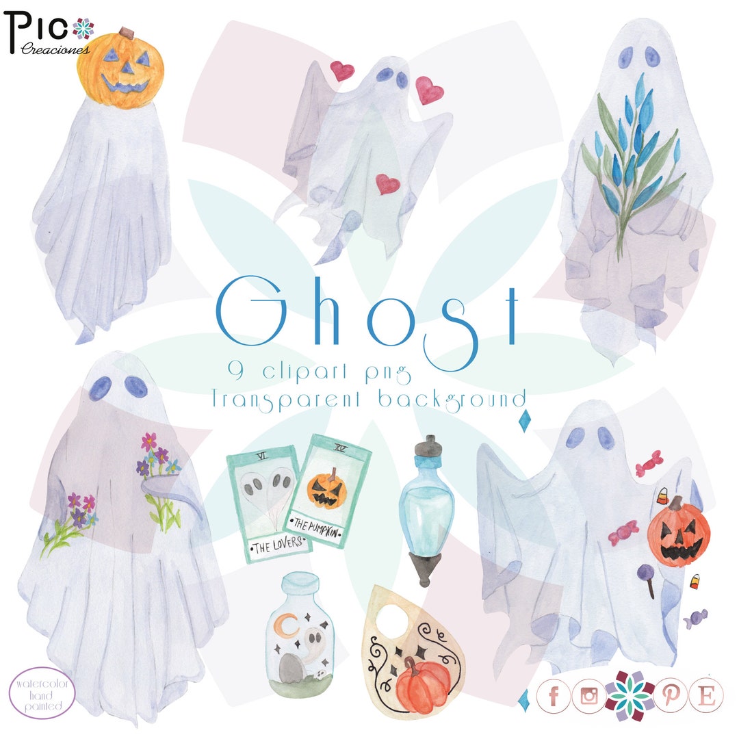 Watercolor Ghost Clipart, Ghost, Ghosts, Halloween, Spooky, Cute ...