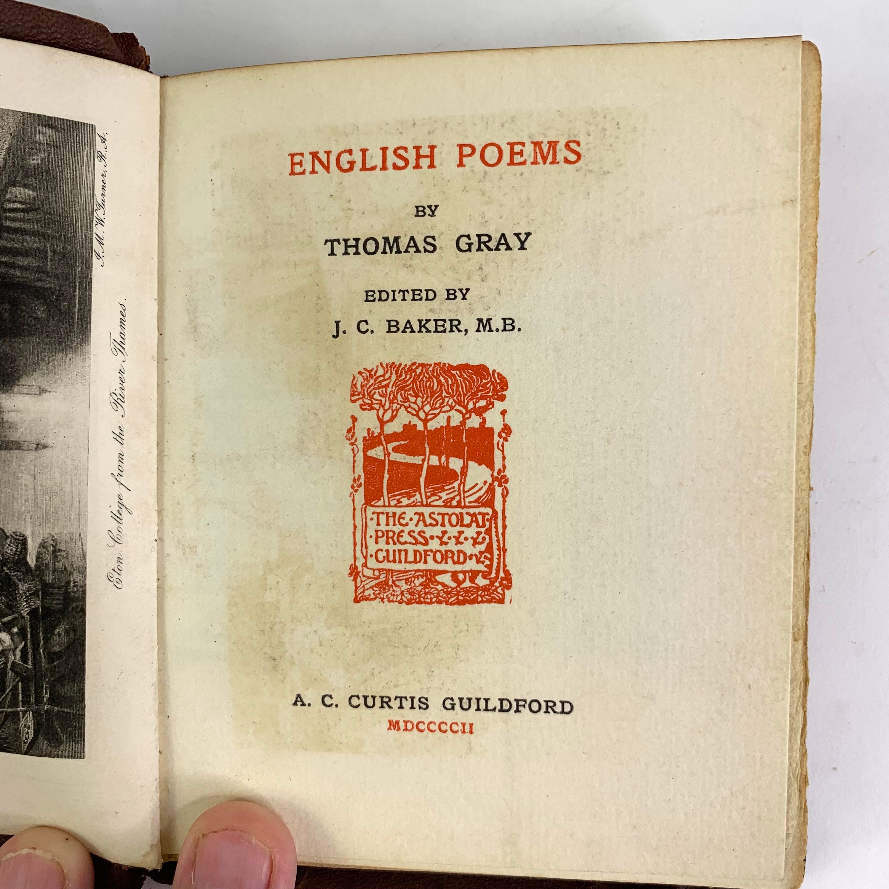 Original english Poems by Thomas Grey Published by A C Curtis Guildford ...