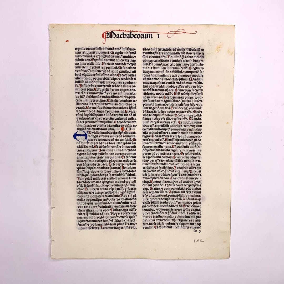 1480 Incunabula Biblia Latina Leaf Apocrypha 1 Maccabees Franz Renner ...