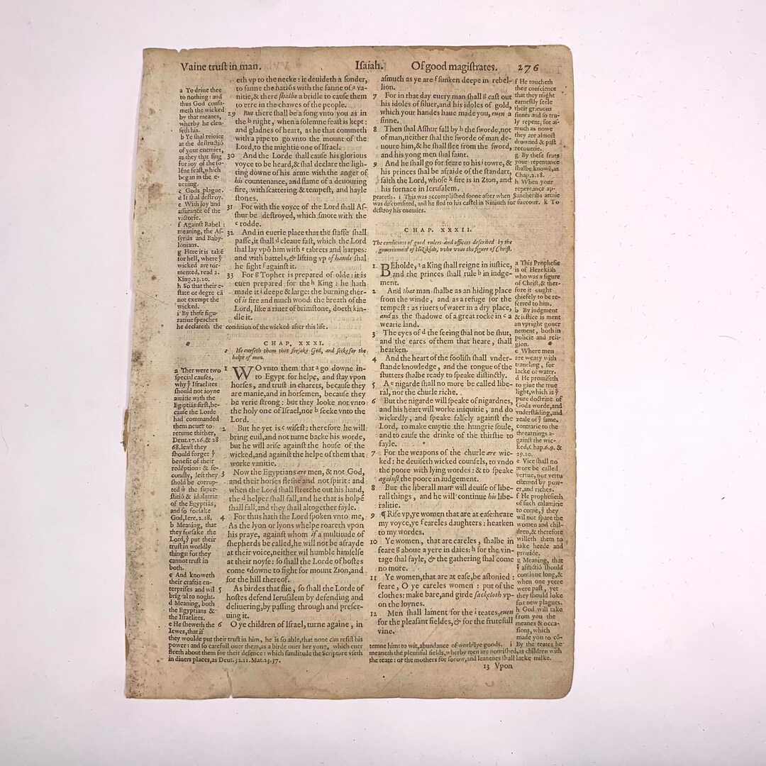 1576 Geneva Bible Leaf Isaiah 33 Pilgrims Bible Christopher Barker ...