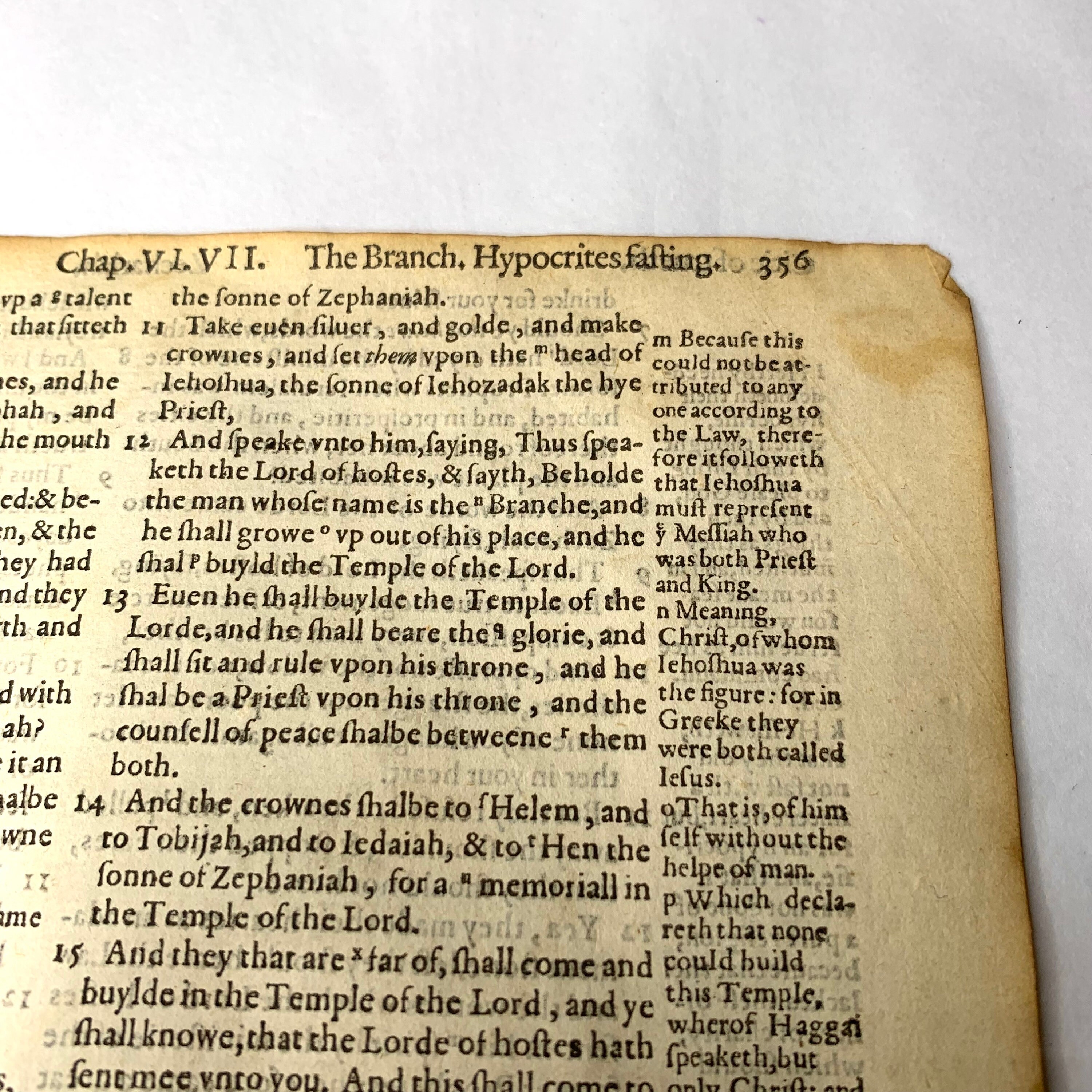 1577 Geneva Bible Leaf Zechariah 6-9 Pilgrims Bible Christopher Barker ...