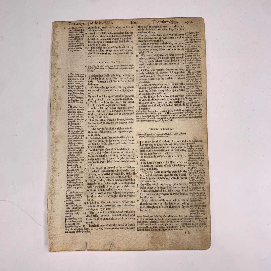 1576 Geneva Bible Leaf Isaiah 26 Pilgrims Bible Christopher Barker ...