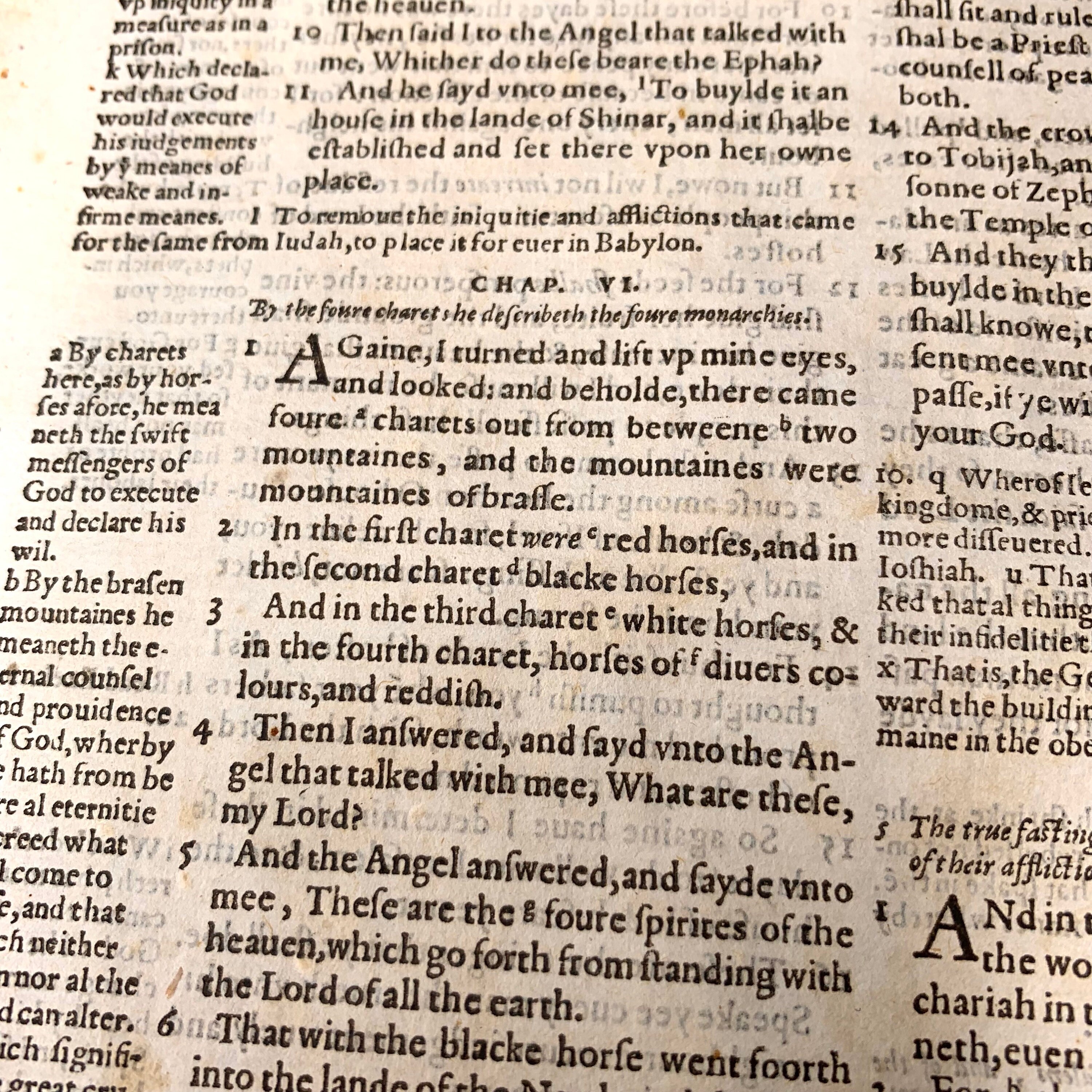1577 Geneva Bible Leaf Zechariah 6-9 Pilgrims Bible Christopher Barker ...