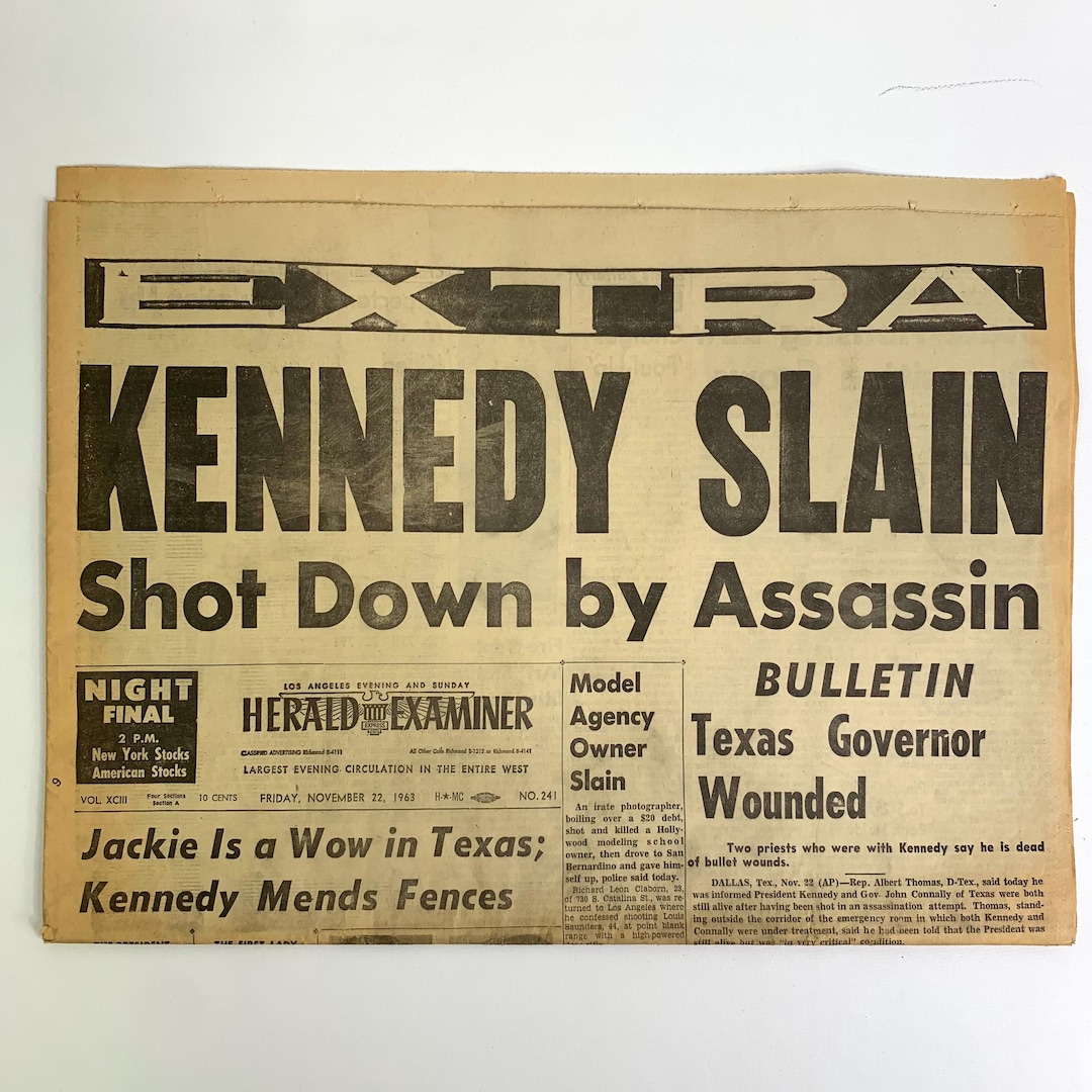 JFK Kennedy “kennedy Slain” Extra Los Angeles Herald Examiner November ...