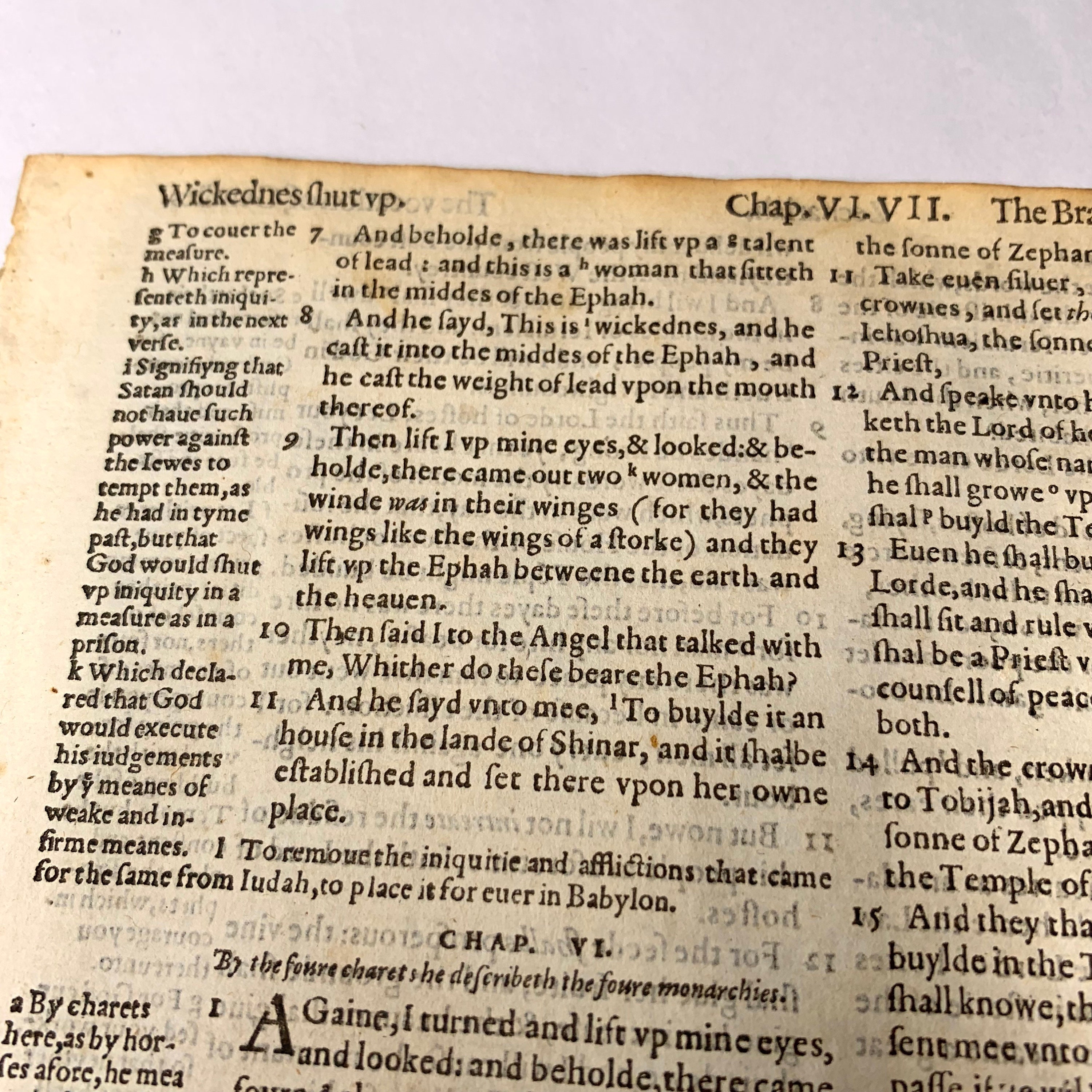 1577 Geneva Bible Leaf Zechariah 6-9 Pilgrims Bible Christopher Barker ...