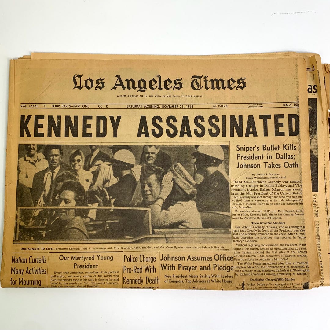 JFK “kennedy Assassinated” Los Angeles Times November 23rd, 1963 ...