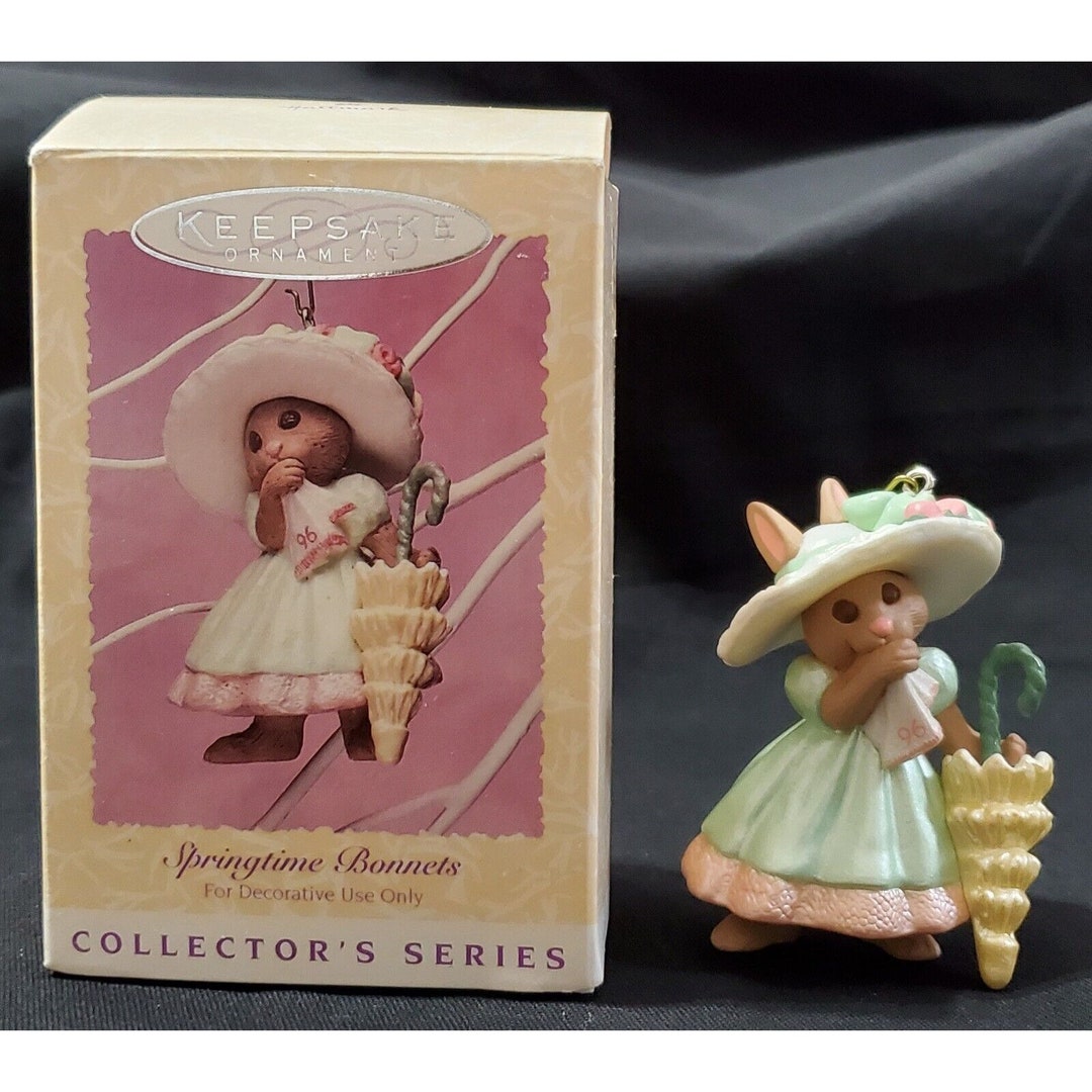 Hallmark 4 in SPRINGTIME BONNETS 1996 Spring Easter Ornament Bunny in ...