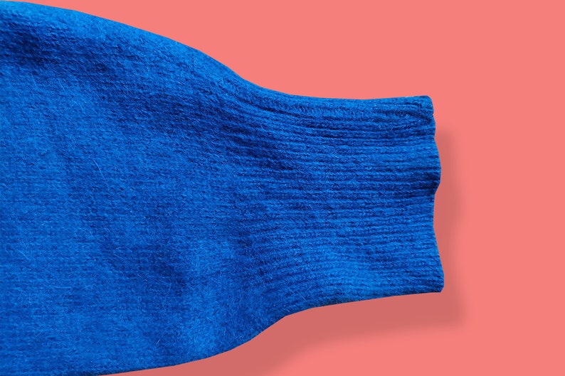 80s Royal Blue Angora Beaded Sweater - Glam Knit Chunky Pullover ...