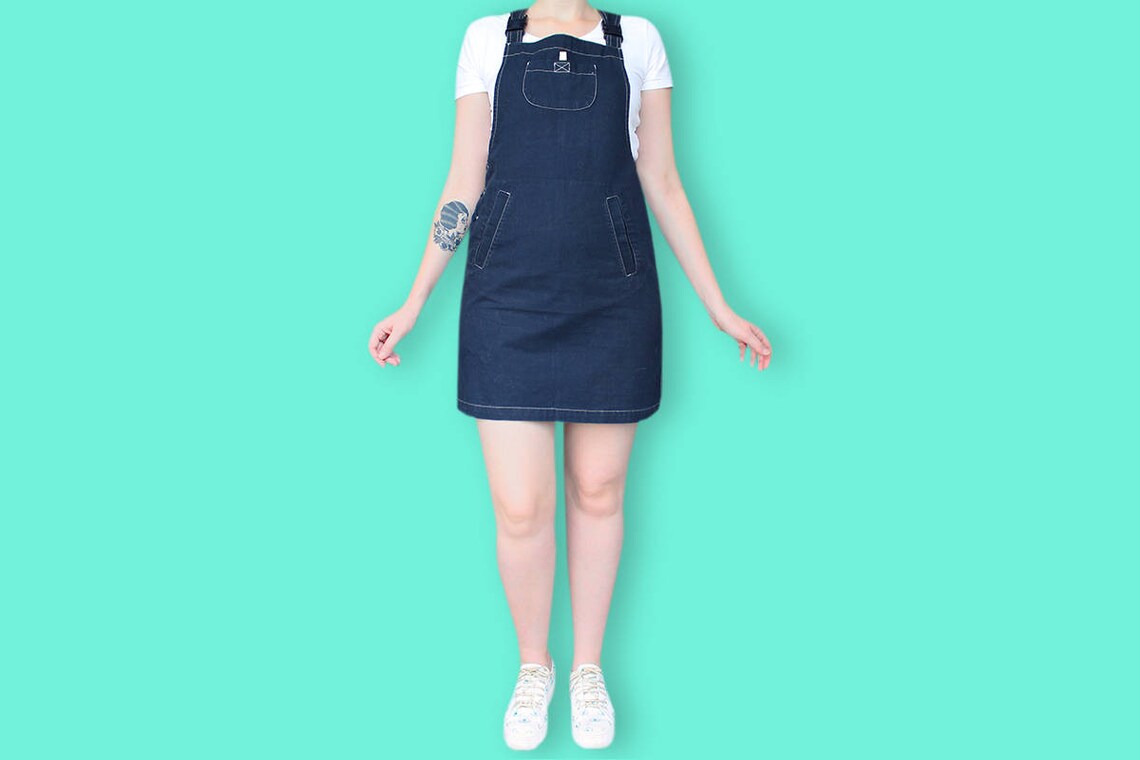 90s Denim Overalls Dress Normcore Dark Blue Jean Dress Minimalist Basic ...