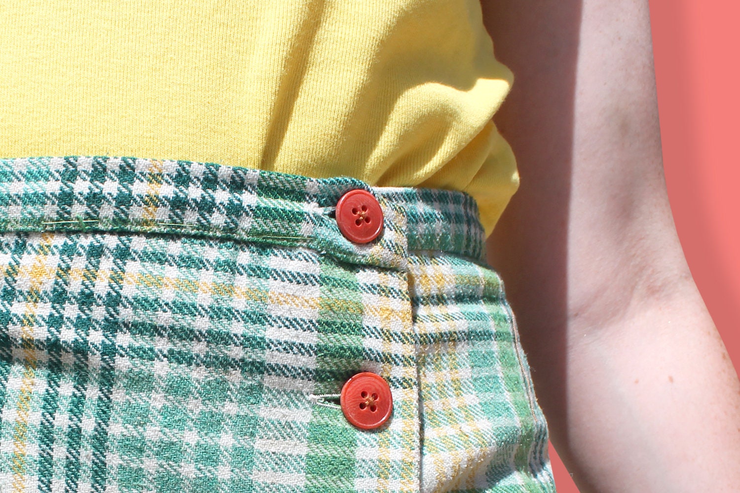 70s Green & Yellow Tartan Skirt - Mini Mod Skirt - School Girl Scottish ...