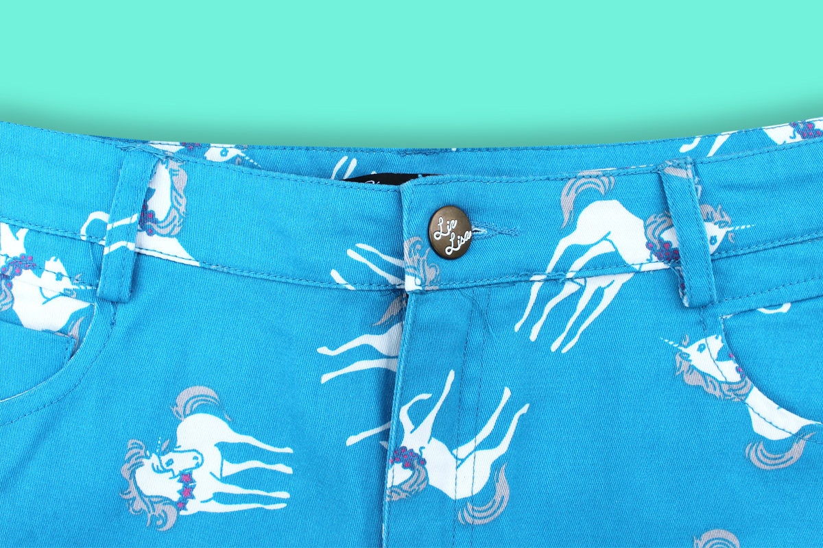 90s Mini Blue Jean Shorts - Club Kids Unicorn Printed Shorts - Micro ...
