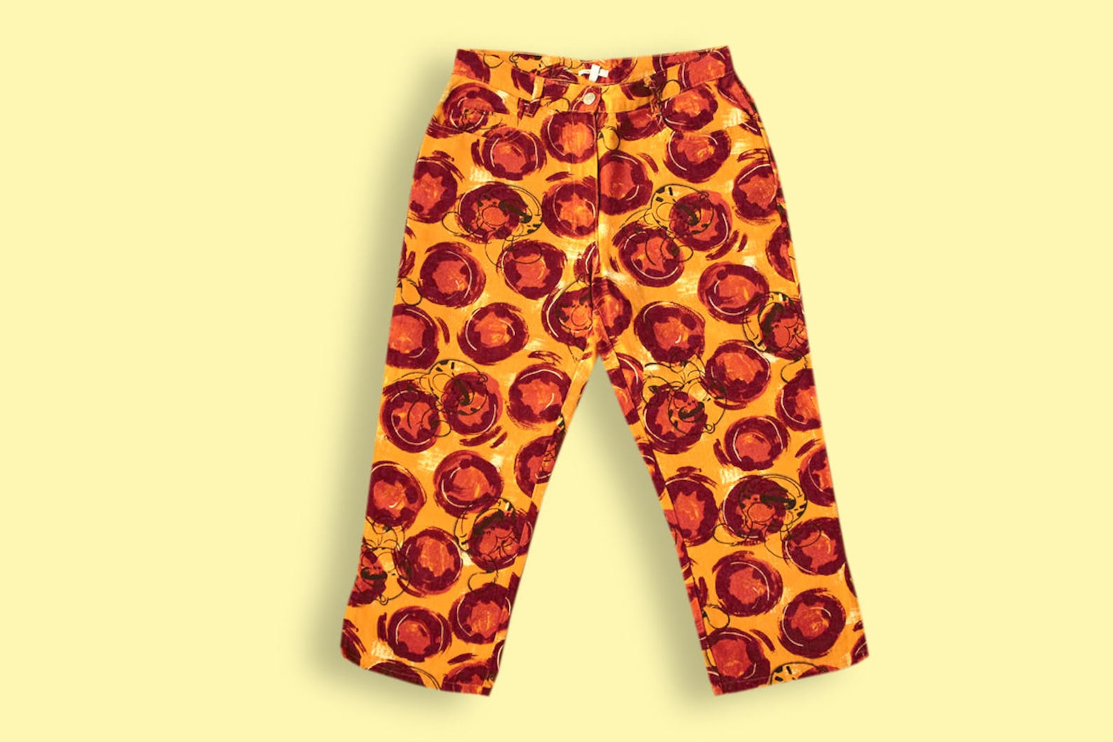 90s Marsupilami Capri Pants - Orange & Brown Cartoon Linen Pants - High ...