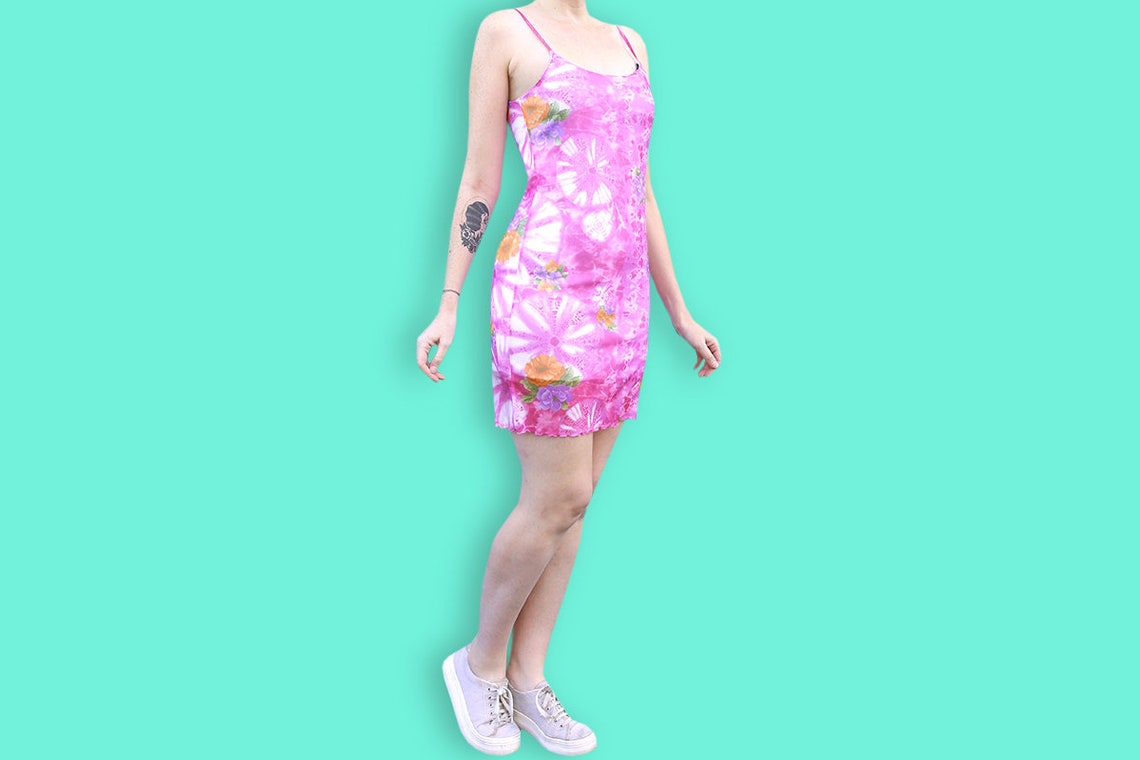 90s Neon Pink Cyber Dress - Bodycon Vaporwave Mini Dress - Colorful ...