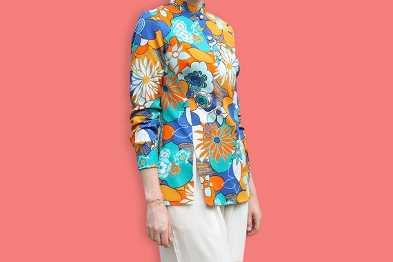 70s Hippie Flower Power Tunic - Mao Collar Psychedeli… - Gem
