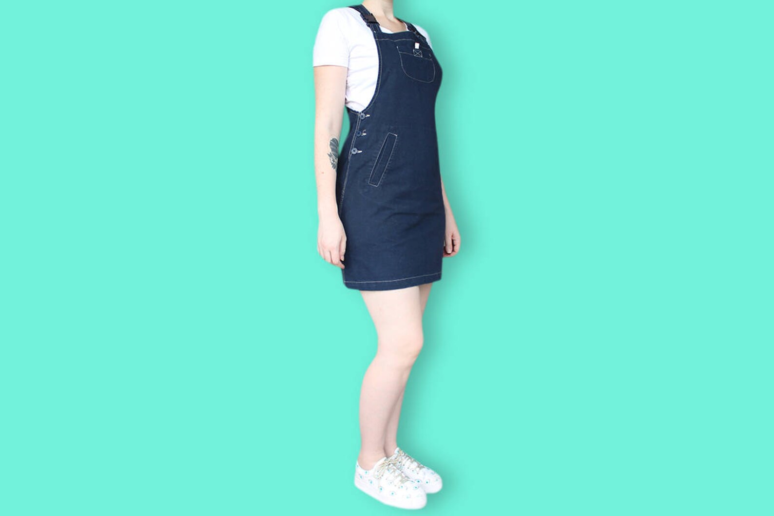 90s Denim Overalls Dress Normcore Dark Blue Jean Dress Minimalist Basic ...