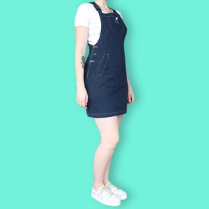 90s Denim Overalls Dress - Normcore Dark Blue Jean Dress - Minimalist ...