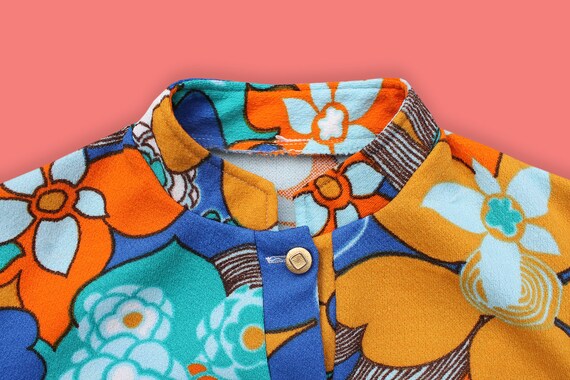 70s Hippie Flower Power Tunic - Mao Collar Psychedeli… - Gem