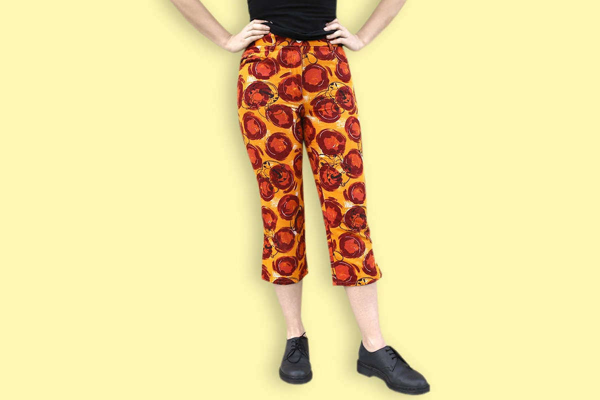 90s Marsupilami Capri Pants - Orange & Brown Cartoon Linen Pants - High ...