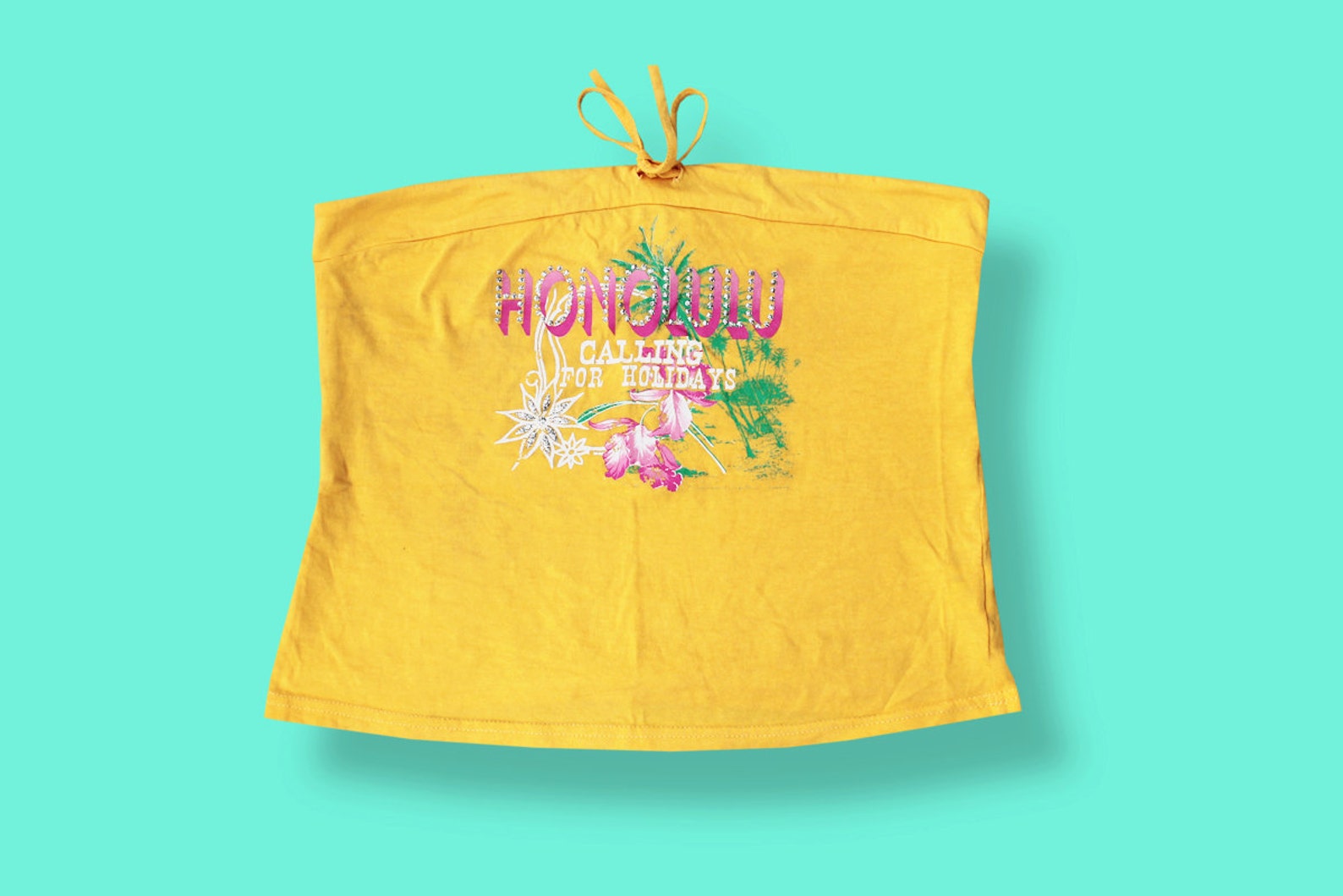 90s Yellow Strapless Top - Vaporwave Hawaiian Tropical Tube Top - Club ...