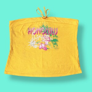 90s Yellow Strapless Top - Vaporwave Hawaiian Tropical Tube Top - Club ...