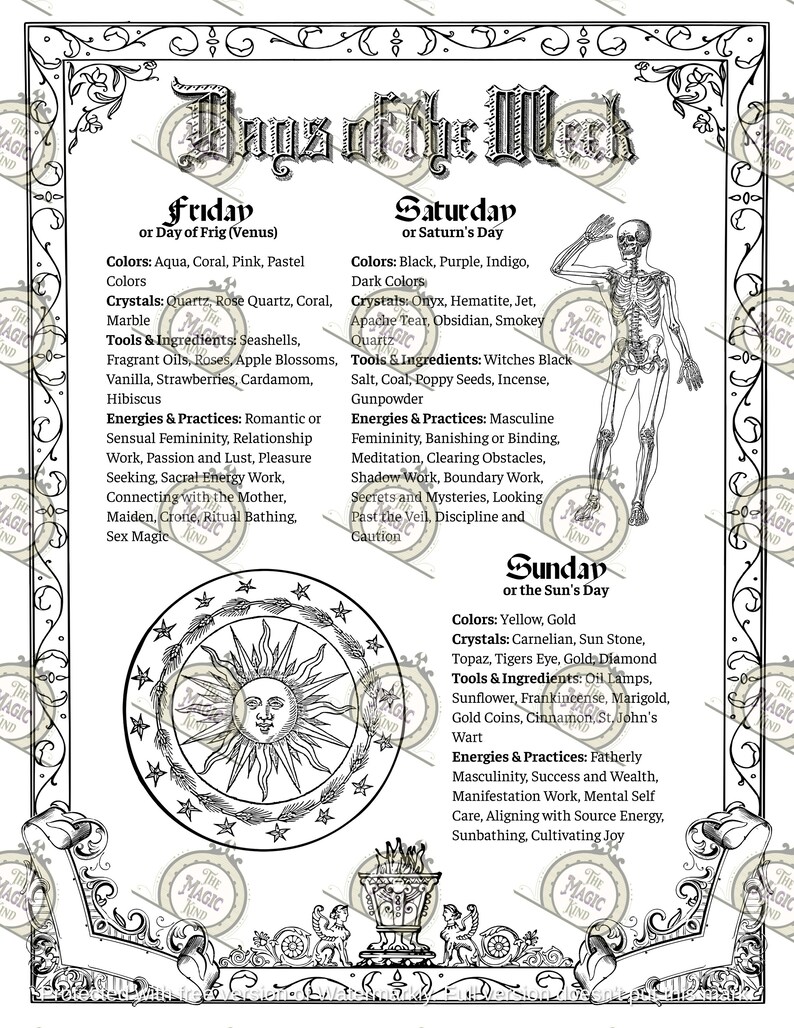 Days of the Week Meanings, Week Days Magick, Book of Shadows Page ...