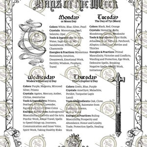 Days of the Week Meanings, Week Days Magick, Book of Shadows Page ...