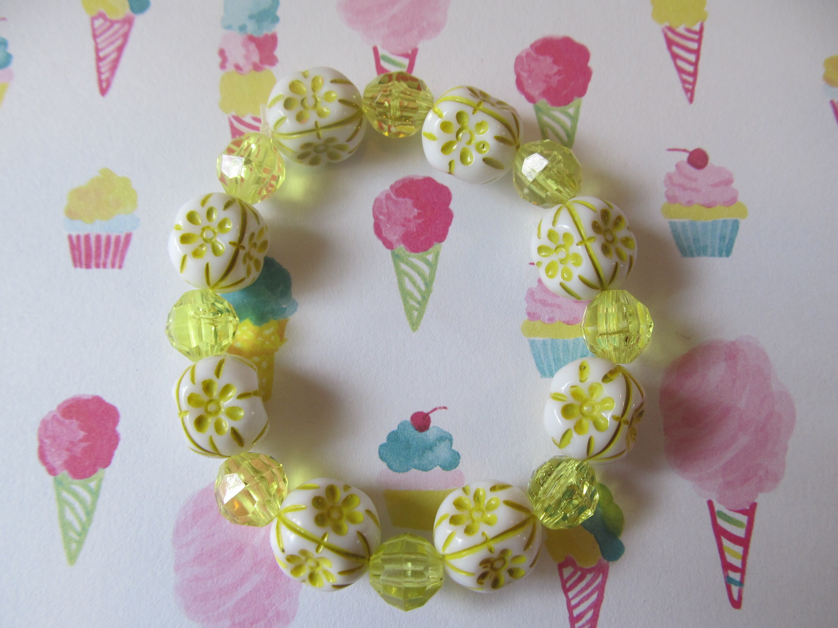 Yellow Flower Bracelet- Beaded Bracelet- Girls Bracelet- Kids Bracelet ...